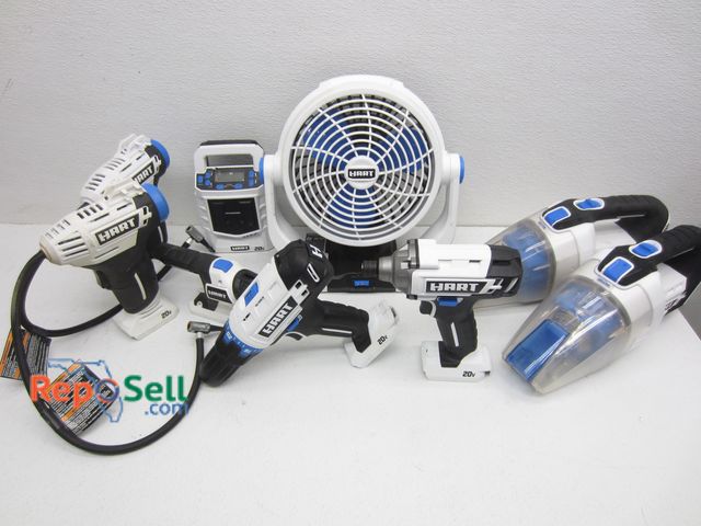 Reposell.com - Lot 31-4157 - (9) 20V Hart Tools: Drills, Fan, Air Pumps ...