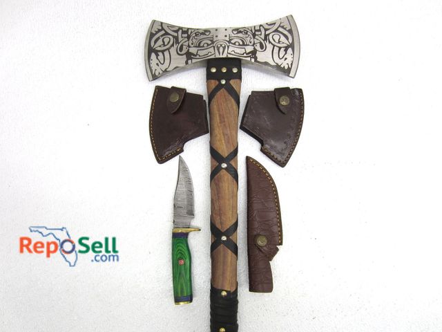 Reposell.com - Lot 31-1054 - Double-Sided Axe, Damascus Style Knife ...
