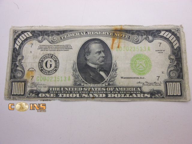 Coins & More Auction - Lot 36-488763 - Must See 1934 $1000 Federal ...
