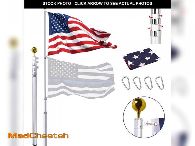 MadCheetah.com - Lot 74-12351833 - 16FT Telescoping Flag Pole Kit, Extra Thick Heavy Duty 14 ...